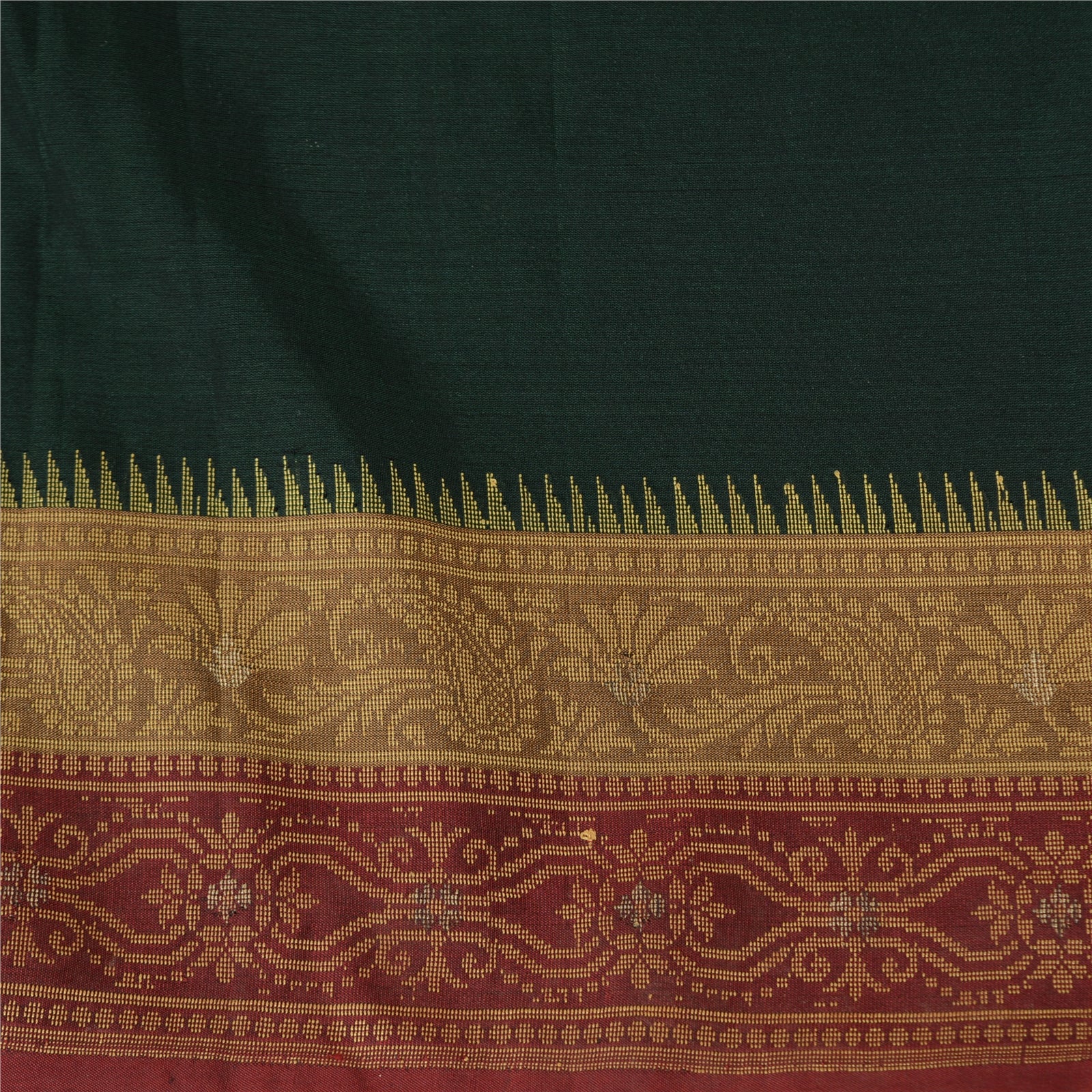 Sanskriti Vintage Deep Green Sarees Pure Silk Woven Premium Sari Craft