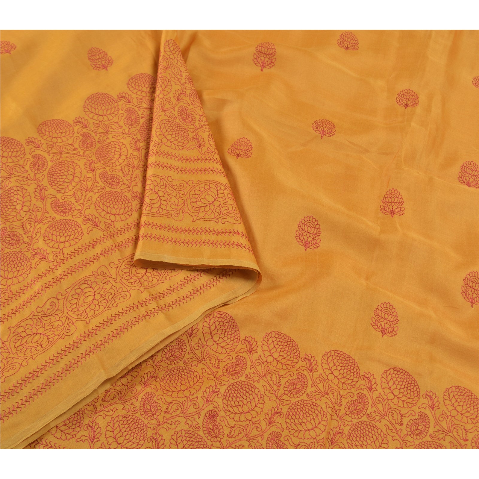 Sanskriti Vintage Saffron Sarees Art Silk Hand Embroidered Premium Sar